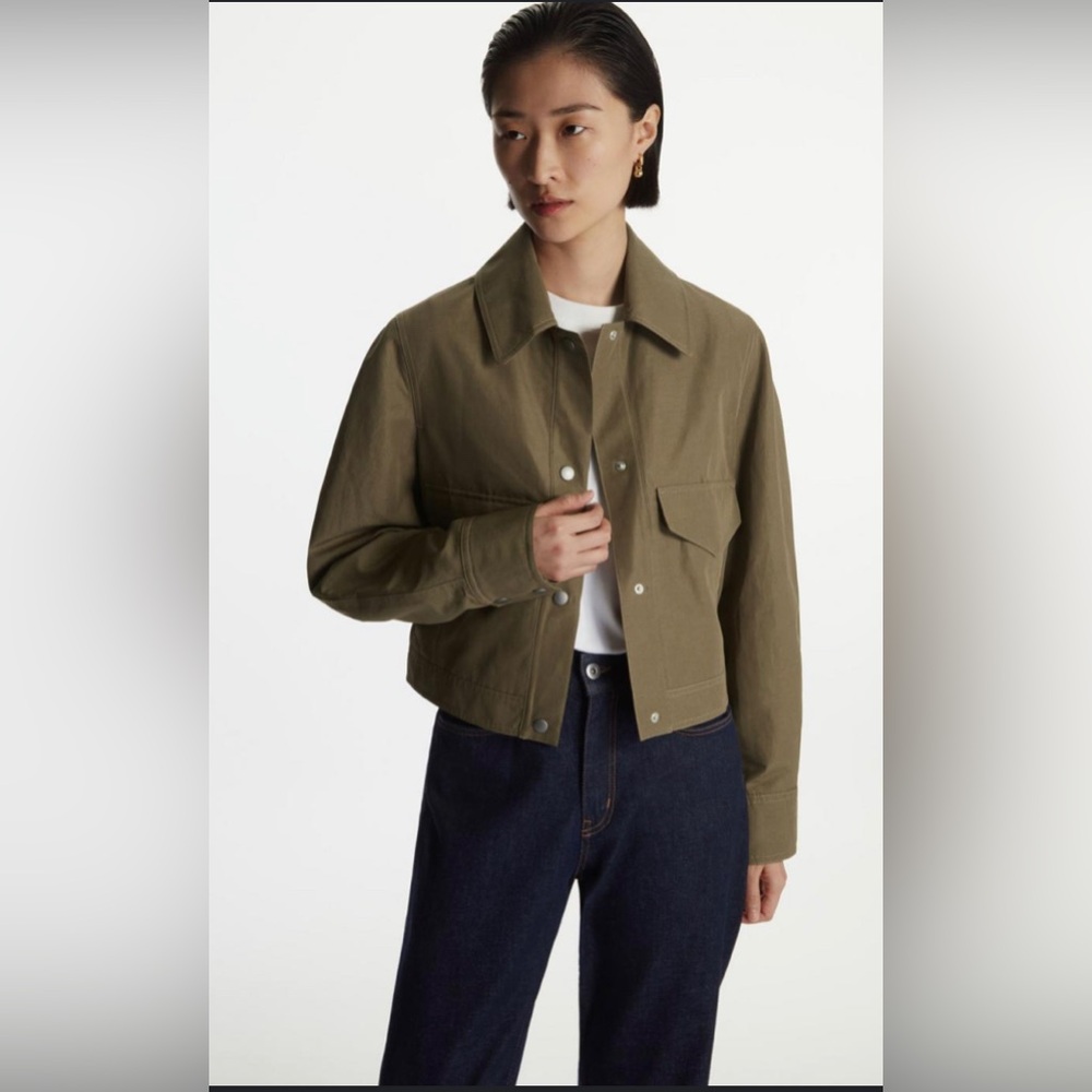 Cos Boxy-Fit Cropped Jacket Dark Beige - Size 6 - Gem